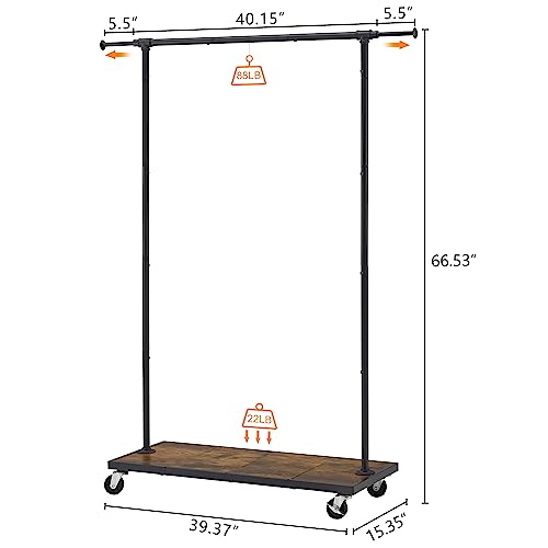 Hoctieon Extensible Clothes Rack,Heavy Duty Clothing Rack,Industrial Pipe Standard Rolling Garment Rack with Shelves,Portable Wardrobe Rack With Wheels