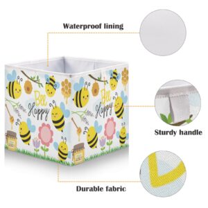 ALAZA Collapsible Storage Cubes Organizer,Cute Bees and Honey Storage Containers Closet Shelf Organizer with Handles for Home Office