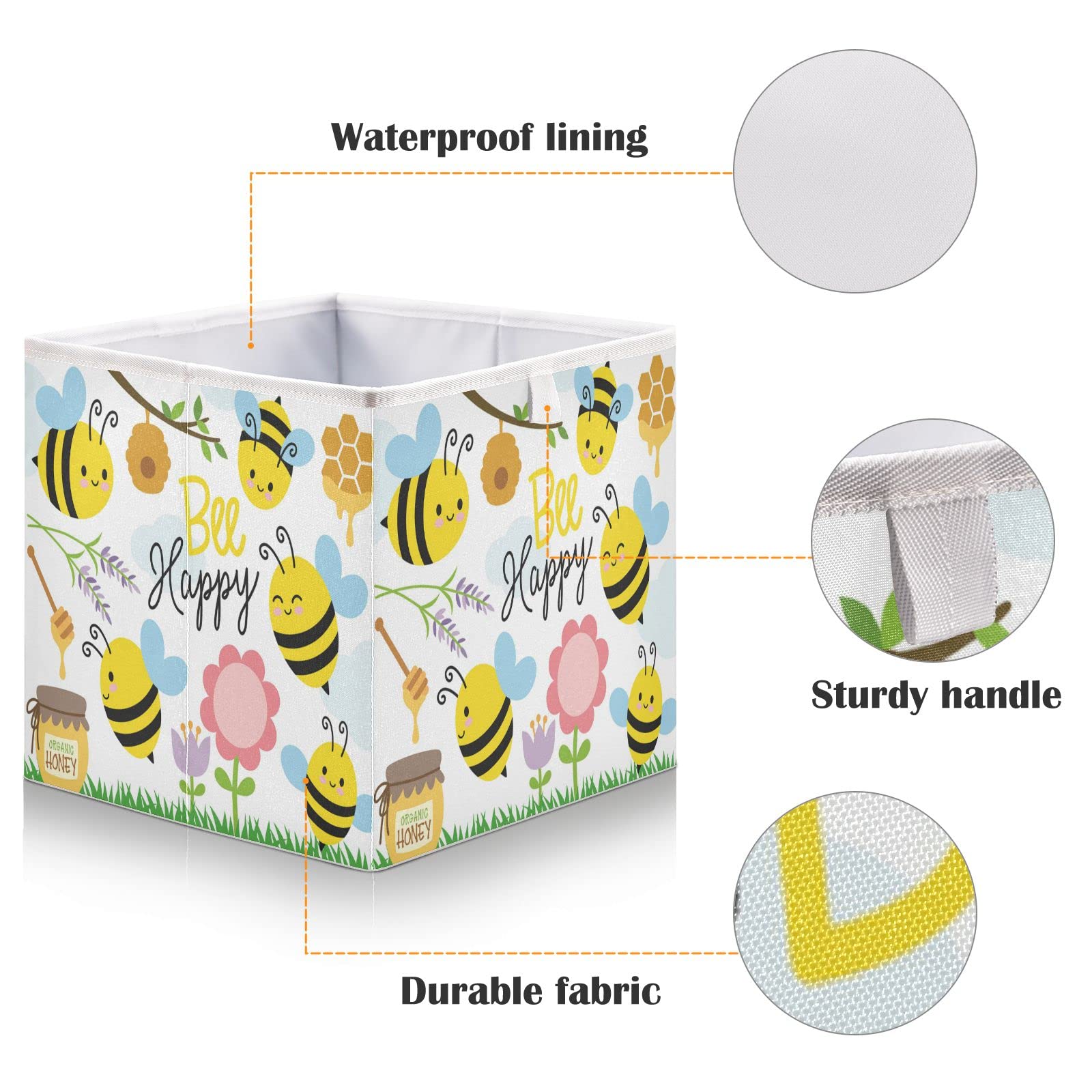 ALAZA Collapsible Storage Cubes Organizer,Cute Bees and Honey Storage Containers Closet Shelf Organizer with Handles for Home Office