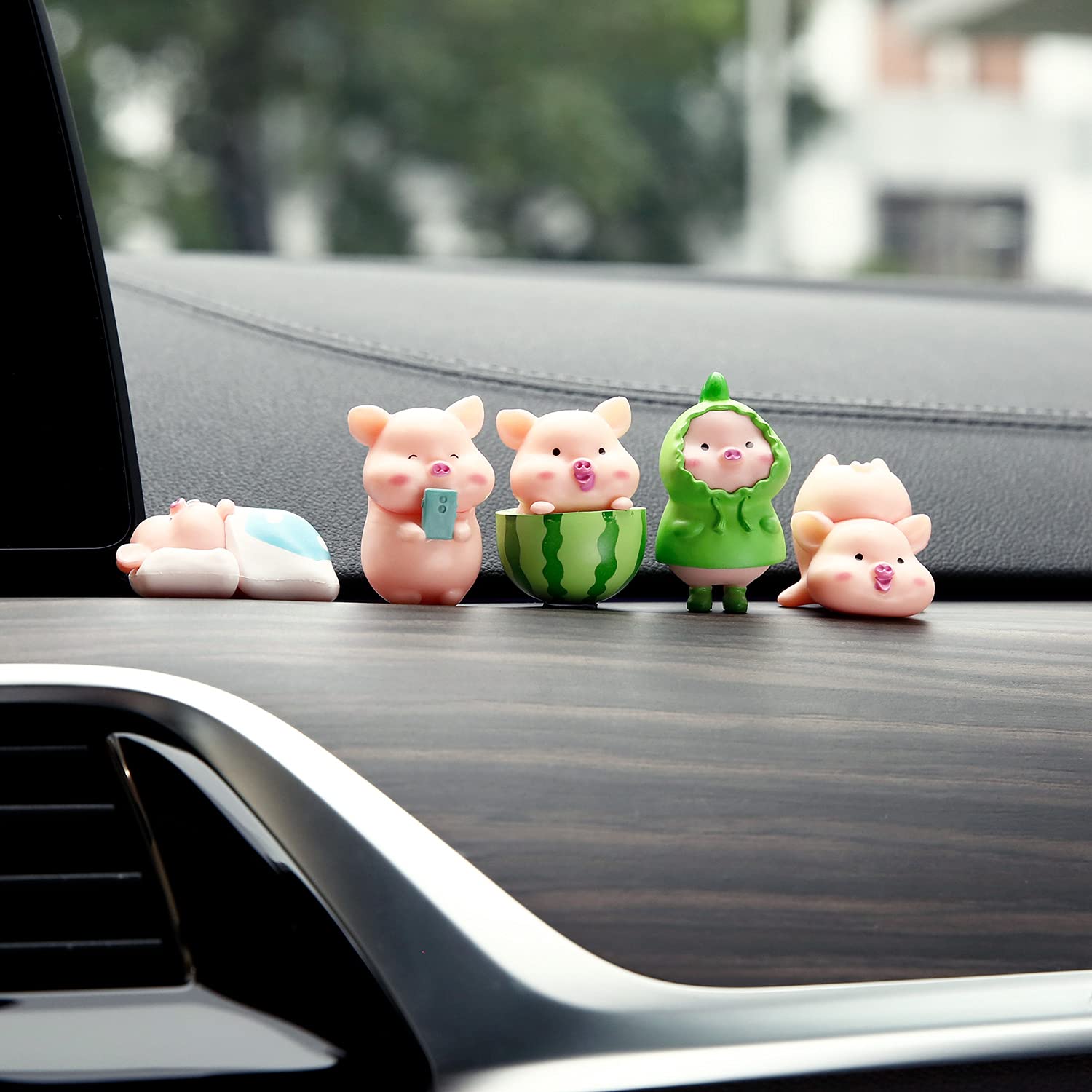 YGMONER 5 pcs Mini Piggy Figures Cute Car Dashboard Ornaments for Car Garden Cake Decoration (A)