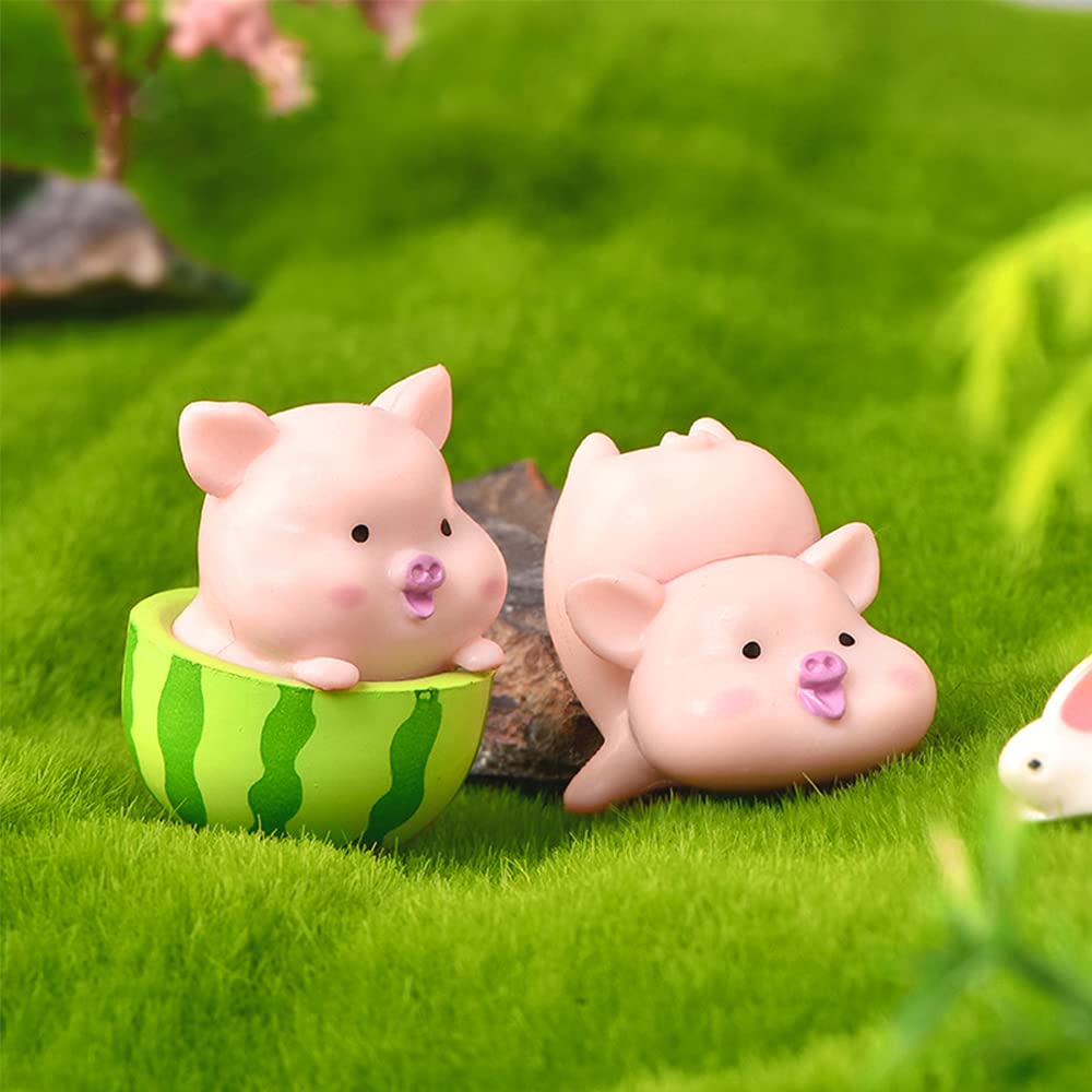 YGMONER 5 pcs Mini Piggy Figures Cute Car Dashboard Ornaments for Car Garden Cake Decoration (A)