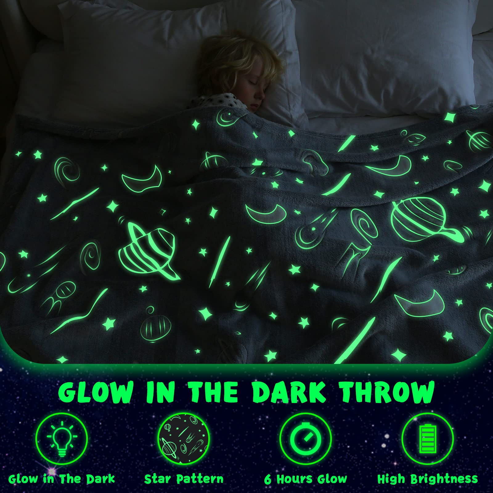 inhand Glow in The Dark Stars Blanket for Girls Boys Cute Kids Throw Blanket Funny Space Moon Galaxy Blanket Gaming Room Decor Teen Toys Gifts Ideas Stuff for 8-12 Years Old (50''x60'' Grey)