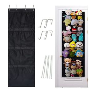 armorfish stuffed animal storage, over the door organizer storage for closet, baby, plush toy, stuffed animal holder with 4 large pockets,hanging door organizer (black)