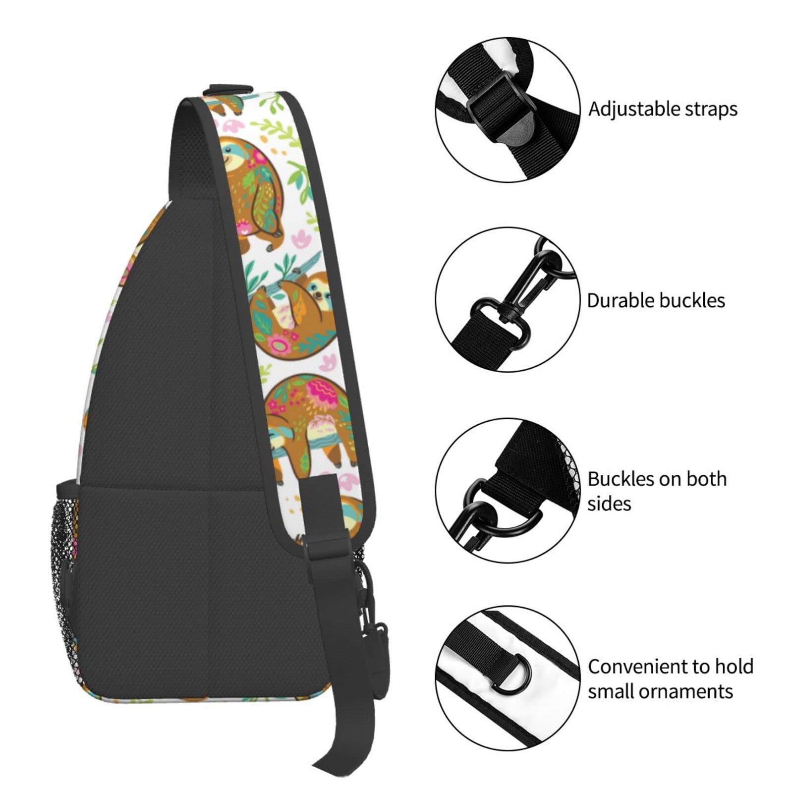 ZREXUO Cute Sloth Unisex Chest Bags Crossbody Sling Backpack Travel Hiking Daypack Crossbody Shoulder Bag For Women Men