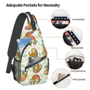 ZREXUO Cute Sloth Unisex Chest Bags Crossbody Sling Backpack Travel Hiking Daypack Crossbody Shoulder Bag For Women Men