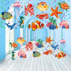 30 pcs tropical fish hanging swirls under the sea party decorations ceiling decor for boys girls kids ocean themed party mermaid creatures baby beach party supplies under the sea decor (mixed style)