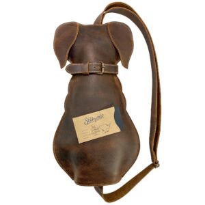 Hide & Play, Dog-Shaped Backpack, Pet Lover Accessory, Crossbody Bag, Travel Backpack, Full Grain Leather, Handmade, Bourbon Brown