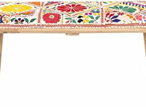 Hauteloom Dilkon Upholstered Entryway Bedroom Bench - Patchwork Style - Foot Stool - Red, Yellow, Green, Colorful - 18" x 45" x 15"