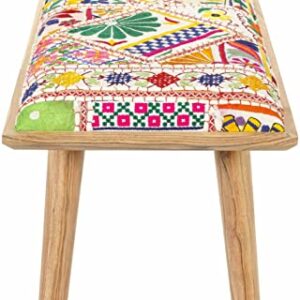 Hauteloom Dilkon Upholstered Entryway Bedroom Bench - Patchwork Style - Foot Stool - Red, Yellow, Green, Colorful - 18" x 45" x 15"