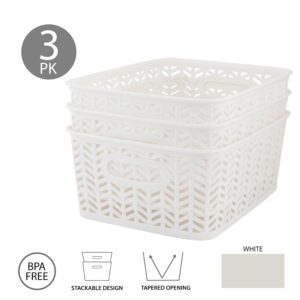 Simplify 25173-WHT-3PK Herringbone Storage Basket, Small, White