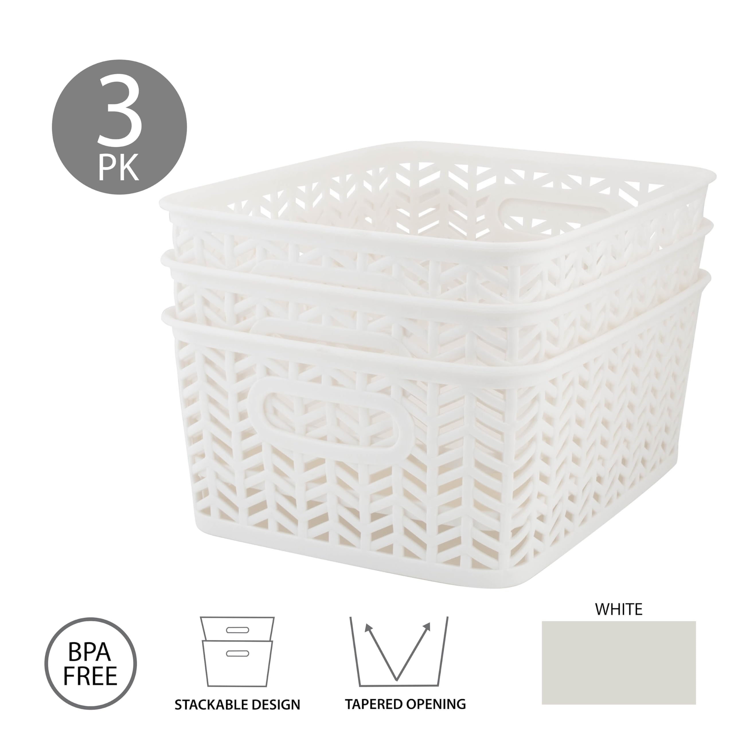 Simplify 25173-WHT-3PK Herringbone Storage Basket, Small, White