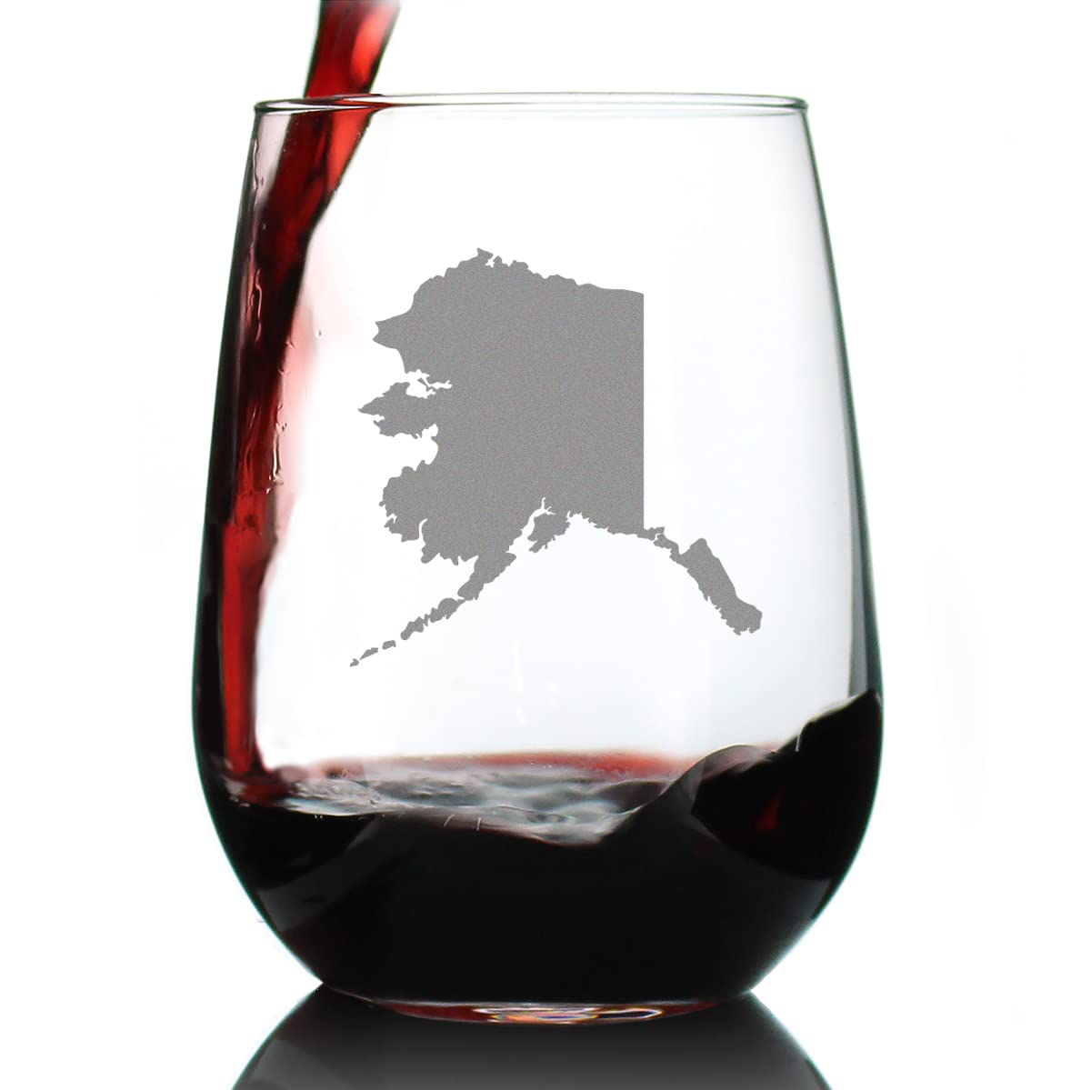 Alaska State Outline Stemless Wine Glass - State Themed Drinking Decor and Gifts for Alaskan Women & Men - Large 17 Oz Glasses