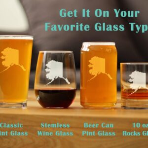 Alaska State Outline Stemless Wine Glass - State Themed Drinking Decor and Gifts for Alaskan Women & Men - Large 17 Oz Glasses