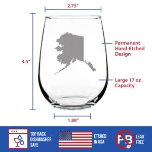 Alaska State Outline Stemless Wine Glass - State Themed Drinking Decor and Gifts for Alaskan Women & Men - Large 17 Oz Glasses