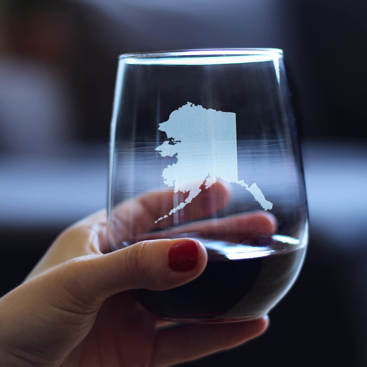 Alaska State Outline Stemless Wine Glass - State Themed Drinking Decor and Gifts for Alaskan Women & Men - Large 17 Oz Glasses