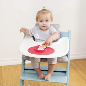 ezpz Tiny Collection Set (Coral) - 100% Silicone Cup, Spoon & Bowl with Built-in Placemat for First Foods + Baby Led Weaning + Purees - Designed by a Pediatric Feeding Specialist - 6 Months+