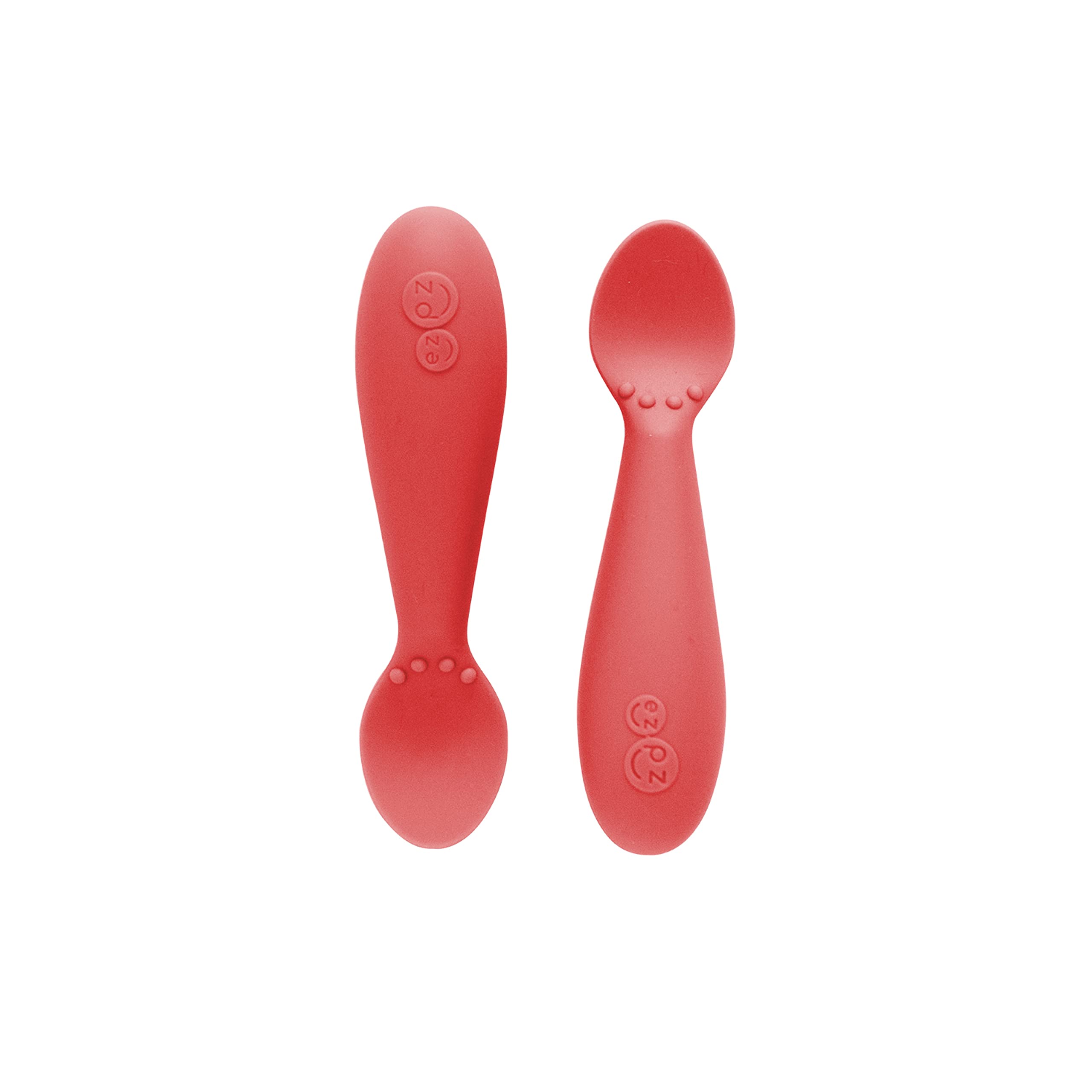 ezpz Tiny Collection Set (Coral) - 100% Silicone Cup, Spoon & Bowl with Built-in Placemat for First Foods + Baby Led Weaning + Purees - Designed by a Pediatric Feeding Specialist - 6 Months+