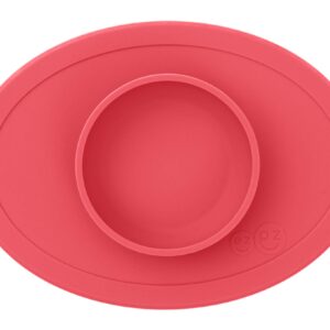 ezpz Tiny Collection Set (Coral) - 100% Silicone Cup, Spoon & Bowl with Built-in Placemat for First Foods + Baby Led Weaning + Purees - Designed by a Pediatric Feeding Specialist - 6 Months+