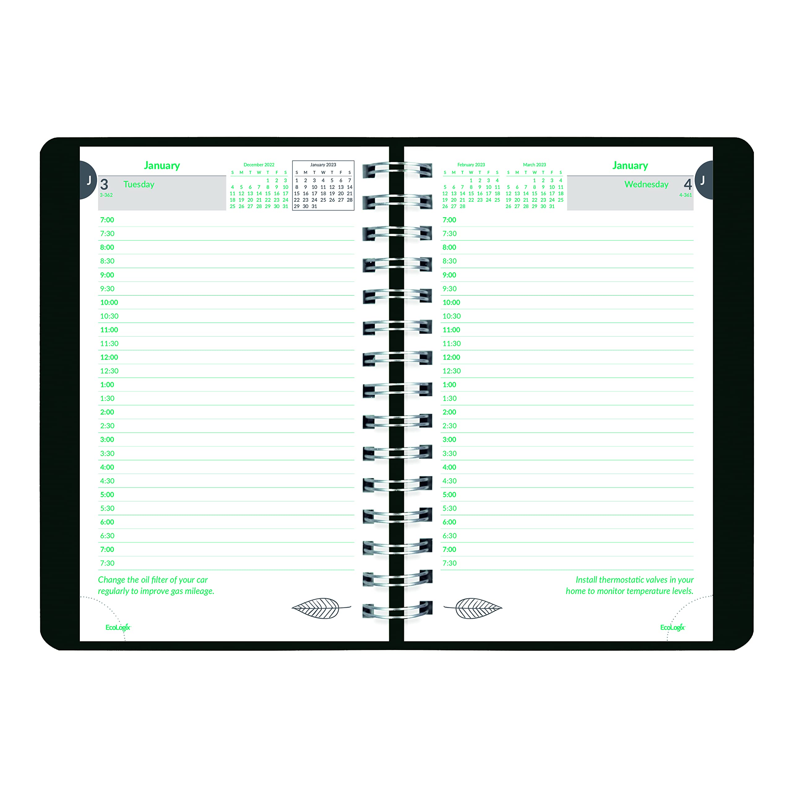 Brownline 2023 EcoLogix Daily Planner, Appointment Book, 12 Months, January to December, Twin-Wire Binding, 8" x 5", Black, Recycled (CB410W.BLK-23)