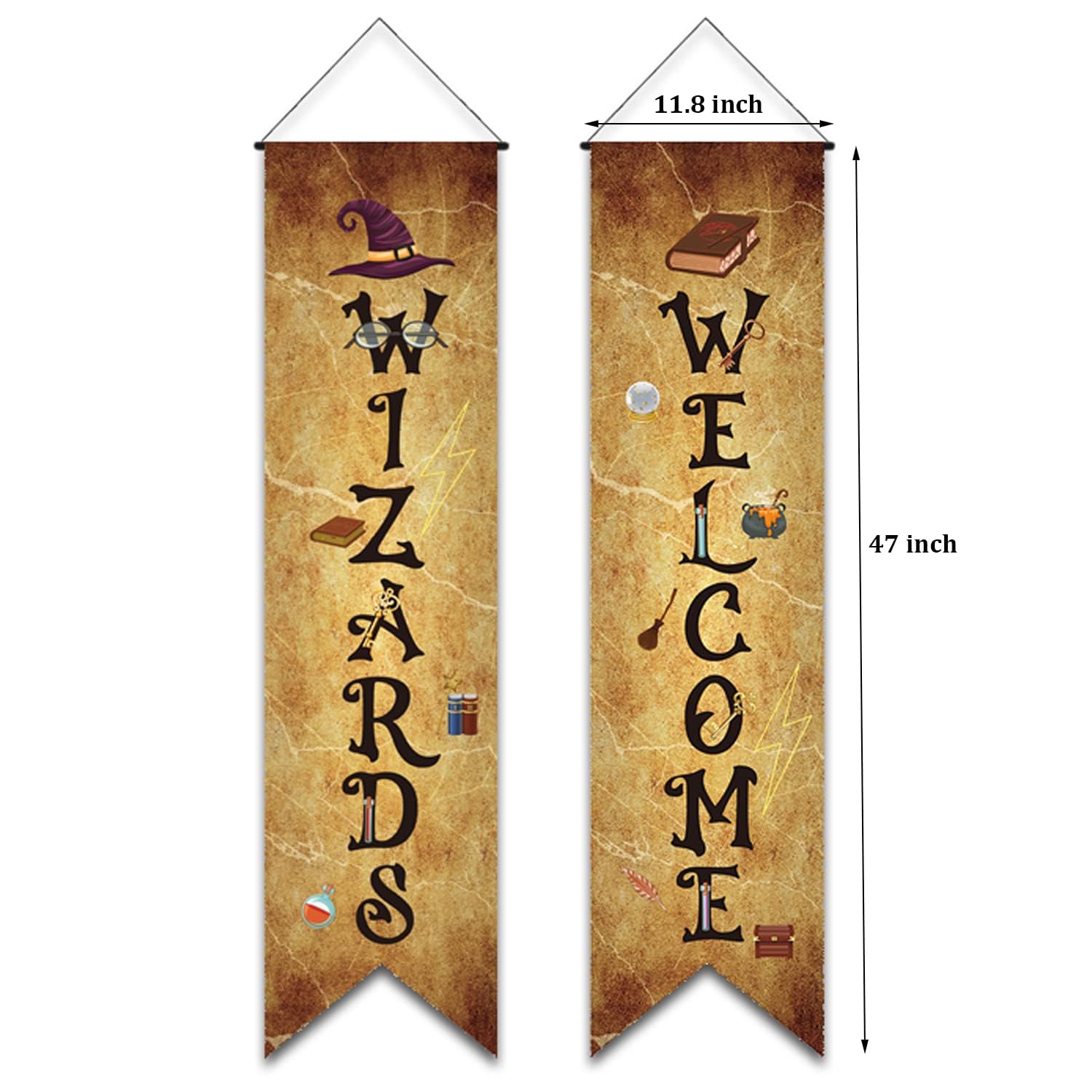 Magical Wizard Banners WELCOME WIZARD Magic Wizard Themed Party Supplies Wizard Porch Signs Wizard Backdrop for Photography Halloween Party Decor Supplies (Brown Welcome Wizard)