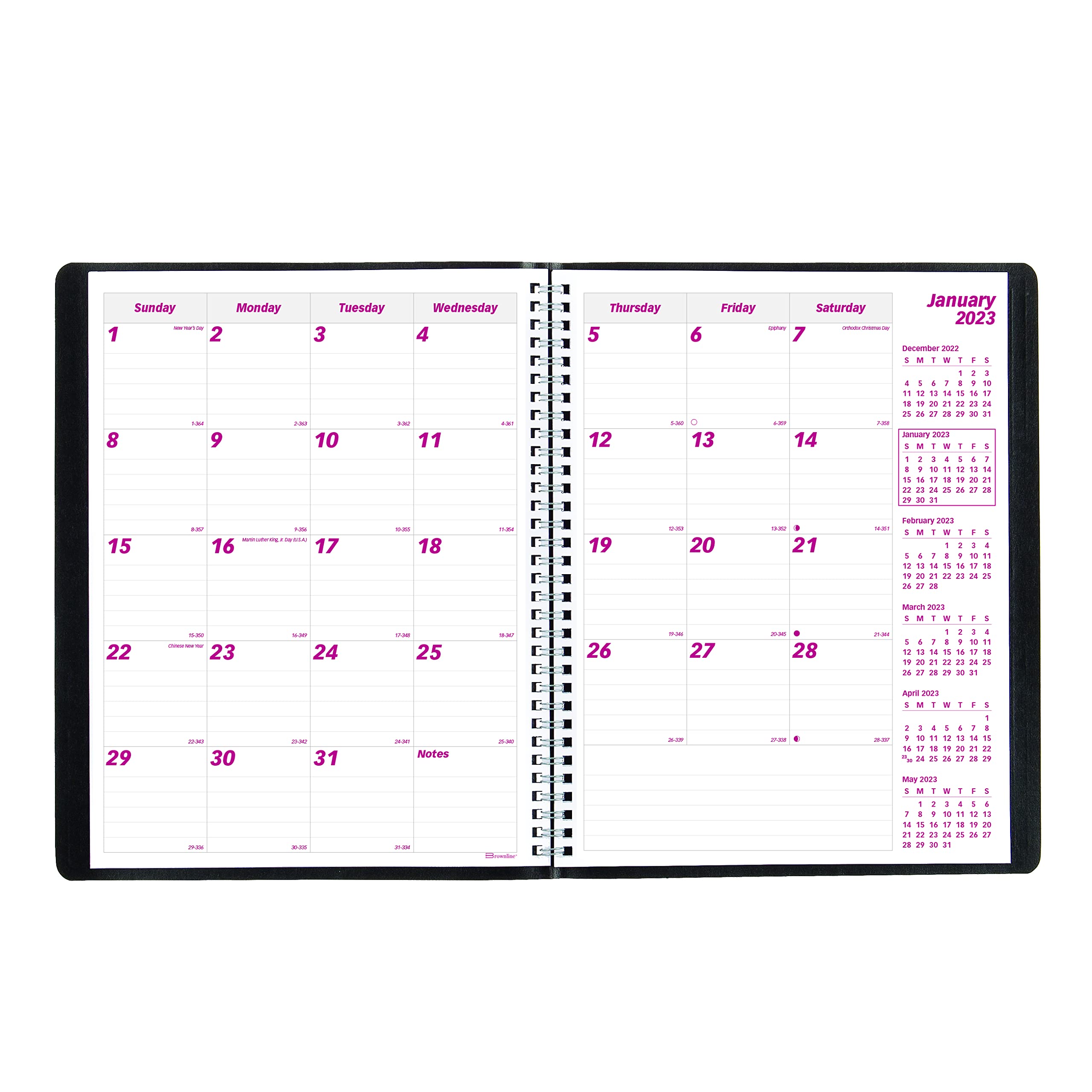 Brownline 2023 Essential Monthly Planner, 16 Months, September 2022 to December 2023, Twin-Wire Binding, 11" x 8.5", Black (CB1260.BLK-23)