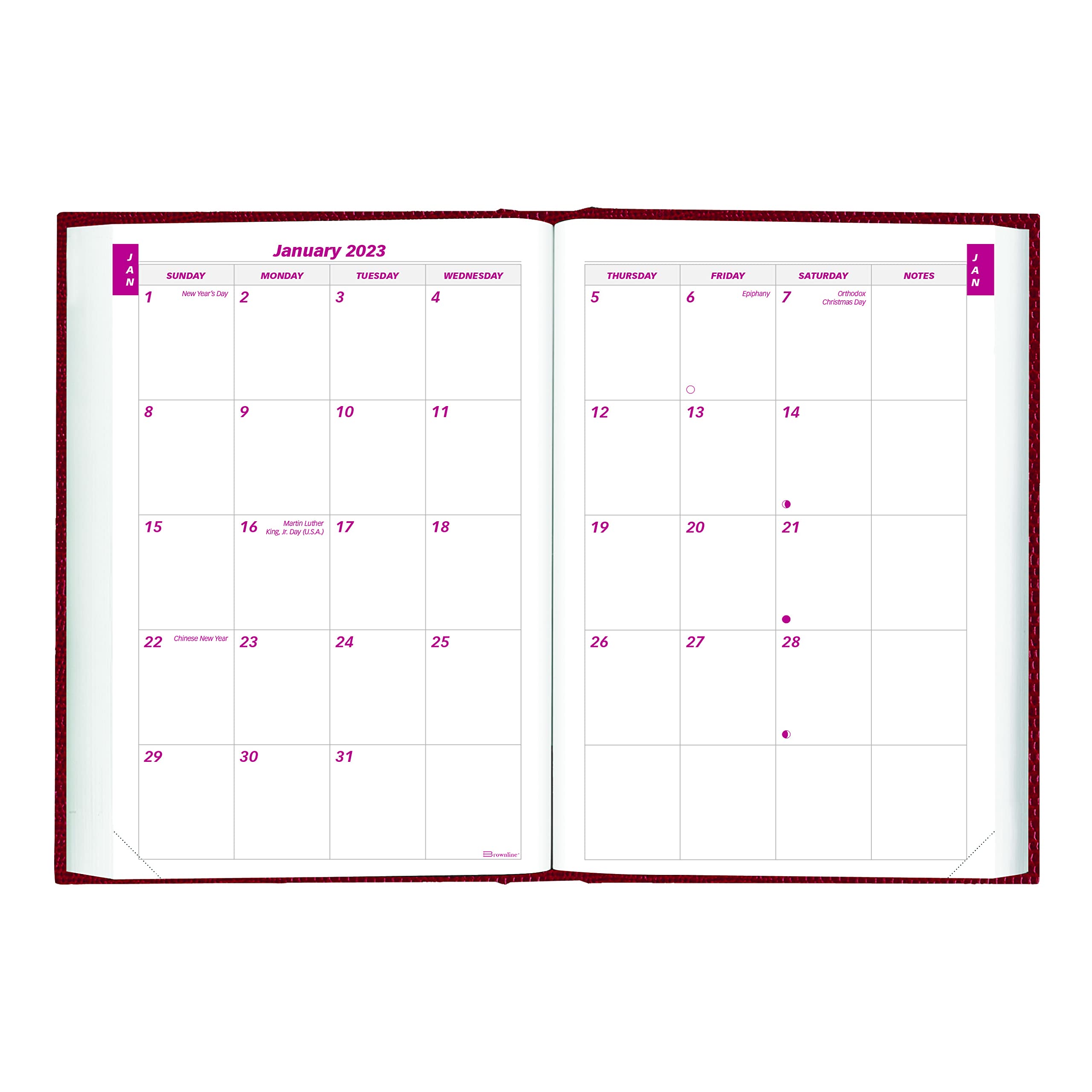 Brownline 2023 Traditional Daily/Monthly Planner, Untimed Journal, 12 Months, January to December, Perfect Binding, 7.5" x 5", Bright Red (CB387.RED-23)