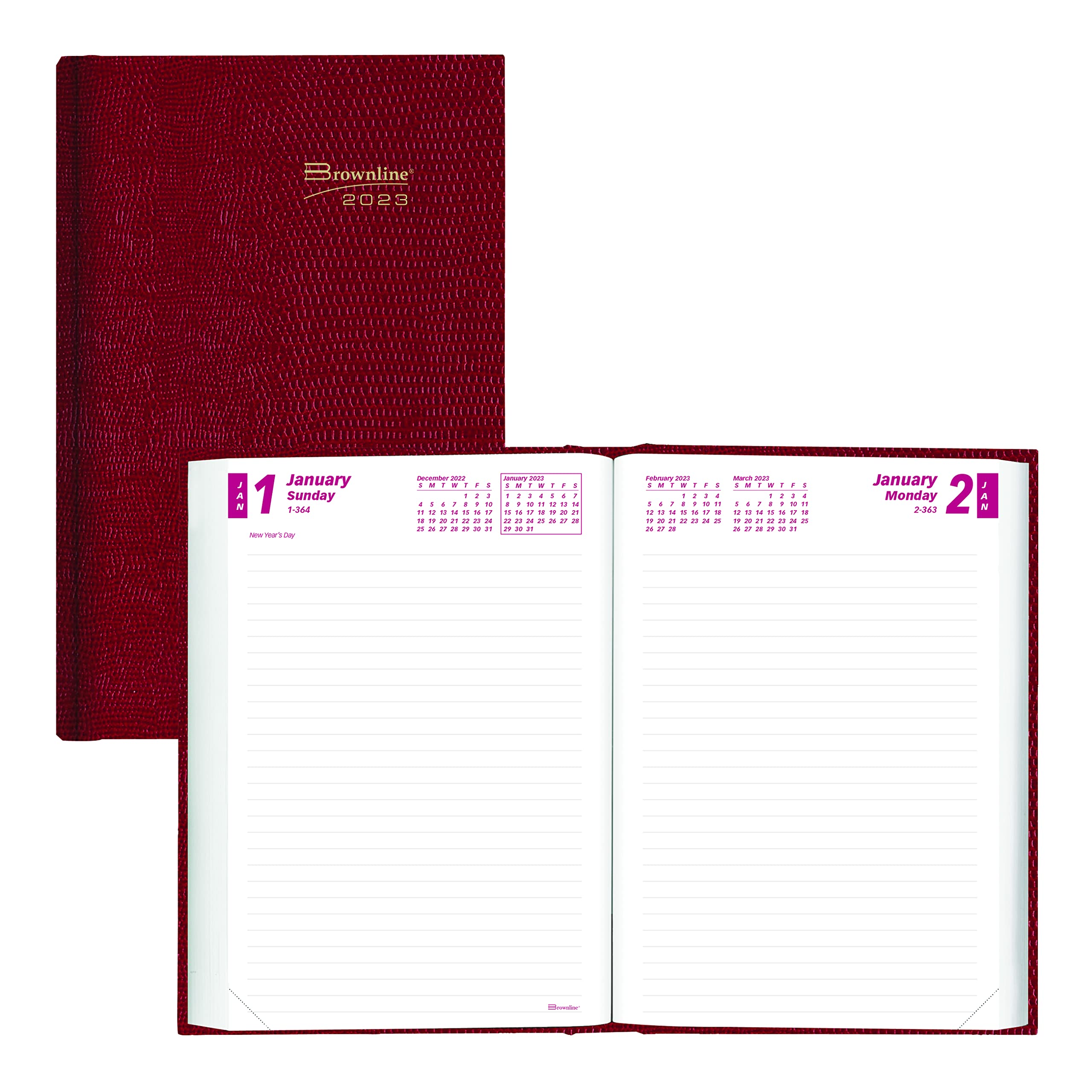 Brownline 2023 Traditional Daily/Monthly Planner, Untimed Journal, 12 Months, January to December, Perfect Binding, 7.5" x 5", Bright Red (CB387.RED-23)