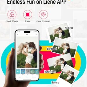 Liene 2x3” Photo Printer, Mini Photo Printer w/ 5 Zink Adhesive Photo Paper, Bluetooth 5.0, Compatible w/iOS & Android, Portable Color Mono Instant Photo Printer for iPhone, Smartphone, Pearl White