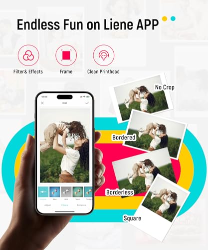 Liene 2x3” Photo Printer, Mini Photo Printer w/ 5 Zink Adhesive Photo Paper, Bluetooth 5.0, Compatible w/iOS & Android, Portable Color Mono Instant Photo Printer for iPhone, Smartphone, Pearl White