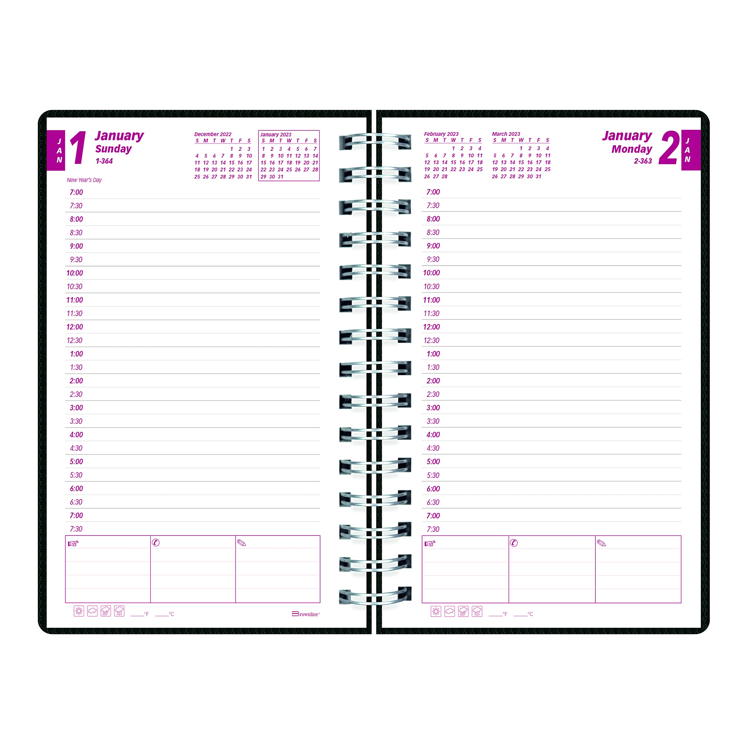 Brownline 2023 DuraFlex Daily/Monthly Planner, Appointment Book, 12 Months, January to December, Twin-Wire Binding, 8" x 5", Black (CB634V.BLK-23)