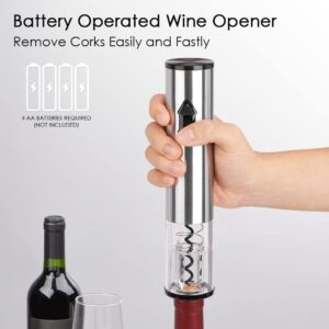 CIRCLE JOY 5-in-1 Electric Wine Opener Gift Set Stainless Steel Electric Wine Bottle Opener Battery Operated Corkscrew with Foil Cutter, Wine Pour, Wine Stopper and Storage Base, Silver