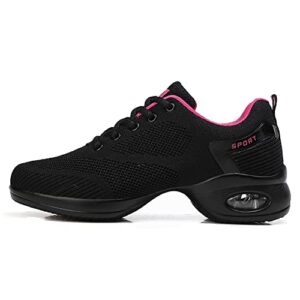 ruybozry women's jazz breathable air cushion split sole athletic walking lace up dance sneakers,2027wm-black,us 6.5