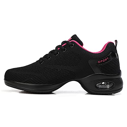 RUYBOZRY Women's Jazz Breathable Air Cushion Split Sole Athletic Walking Lace Up Dance Sneakers,2027WM-Black,US 6.5