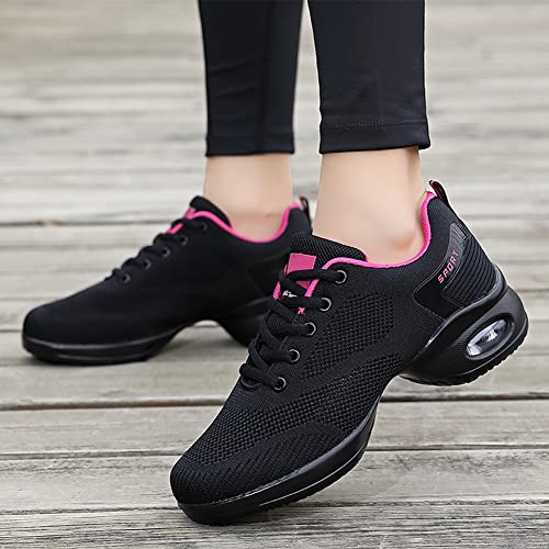 RUYBOZRY Women's Jazz Breathable Air Cushion Split Sole Athletic Walking Lace Up Dance Sneakers,2027WM-Black,US 6.5