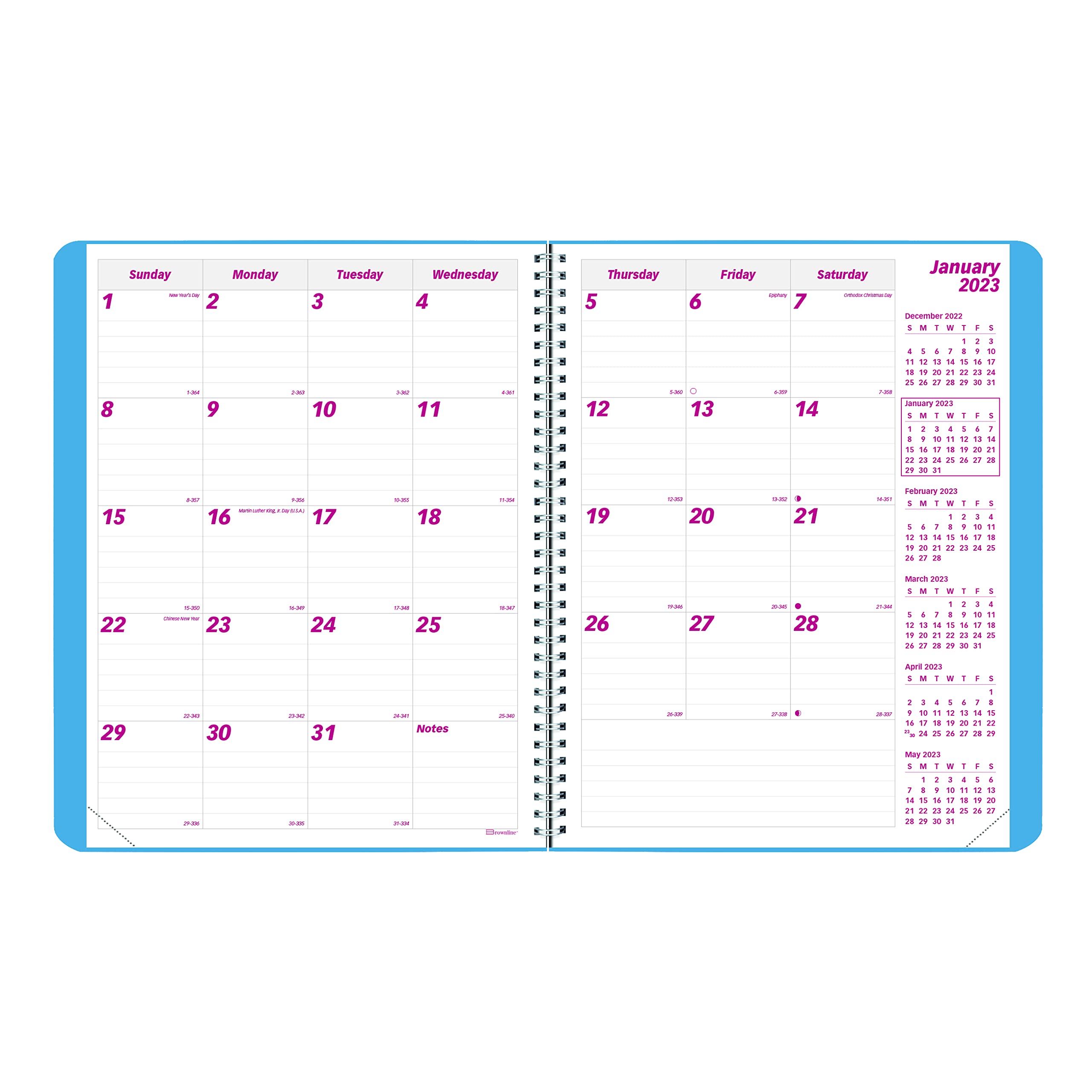 Brownline 2023 Essential Monthly Planner, 14 Months, December 2022 to January 2024, Twin-Wire Binding, 11" x 8.5", Mountain Blue (CB1262G.04-23)