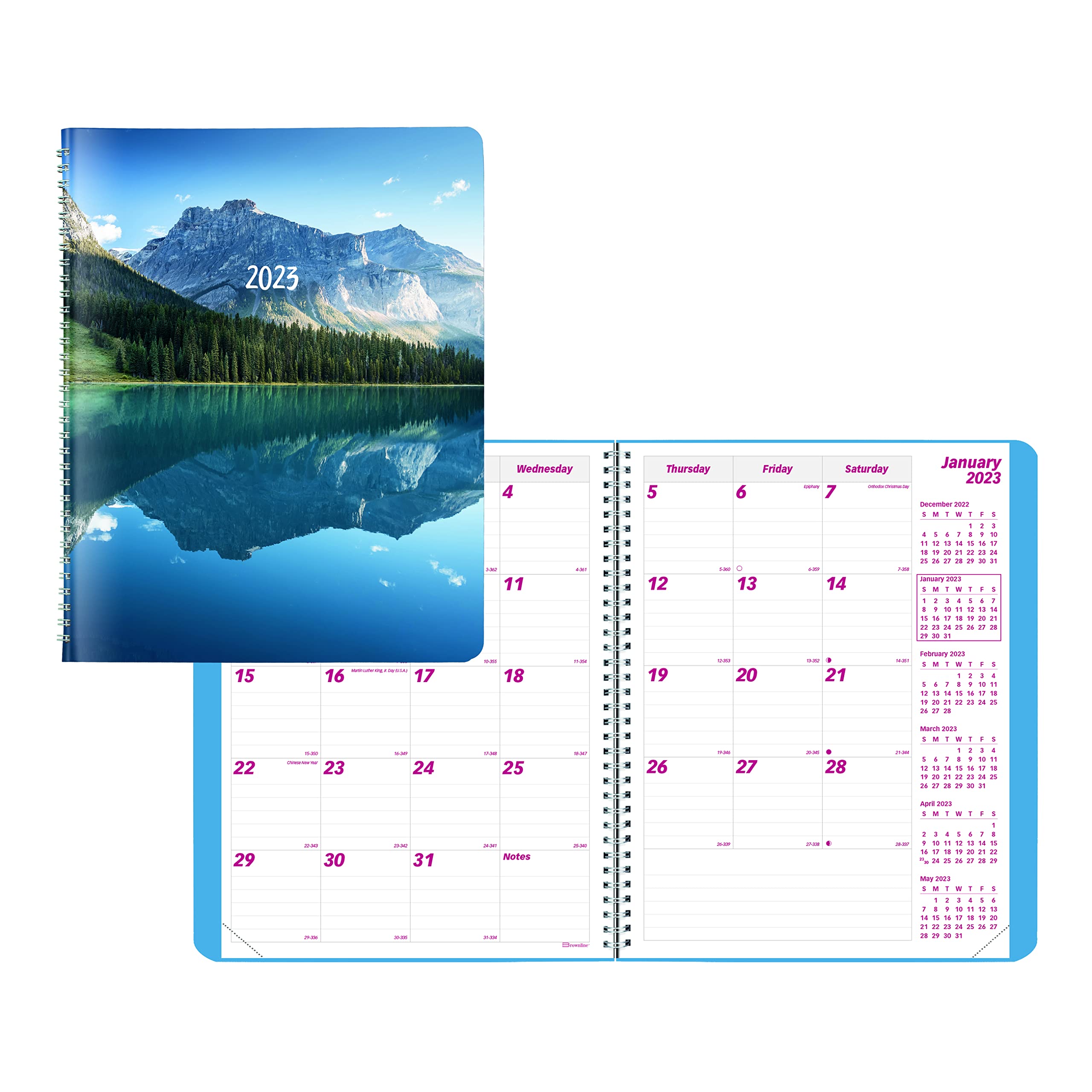 Brownline 2023 Essential Monthly Planner, 14 Months, December 2022 to January 2024, Twin-Wire Binding, 11" x 8.5", Mountain Blue (CB1262G.04-23)