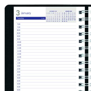 Blueline DuraGlobe Daily Planner, 30-Minute Appointments, 8 x 5, Black Soft Cover, 12-Month (Jan to Dec): 2023