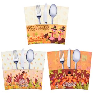 tom turkey thanksgiving cutlery holder set, utensil holder for thanksgiving turkey party table decorations and autumn fall harvest party table decoration, 24 pack, mix 3 designs