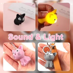 4 Pieces Nurse Animal Flashlight Keychain Cat Flashlight Keychain Pediatric Nurse LED Cute Kitty Plastic Gray Black Yellow Pink Cat Flashlight Keychain for Nurses Badge Reel