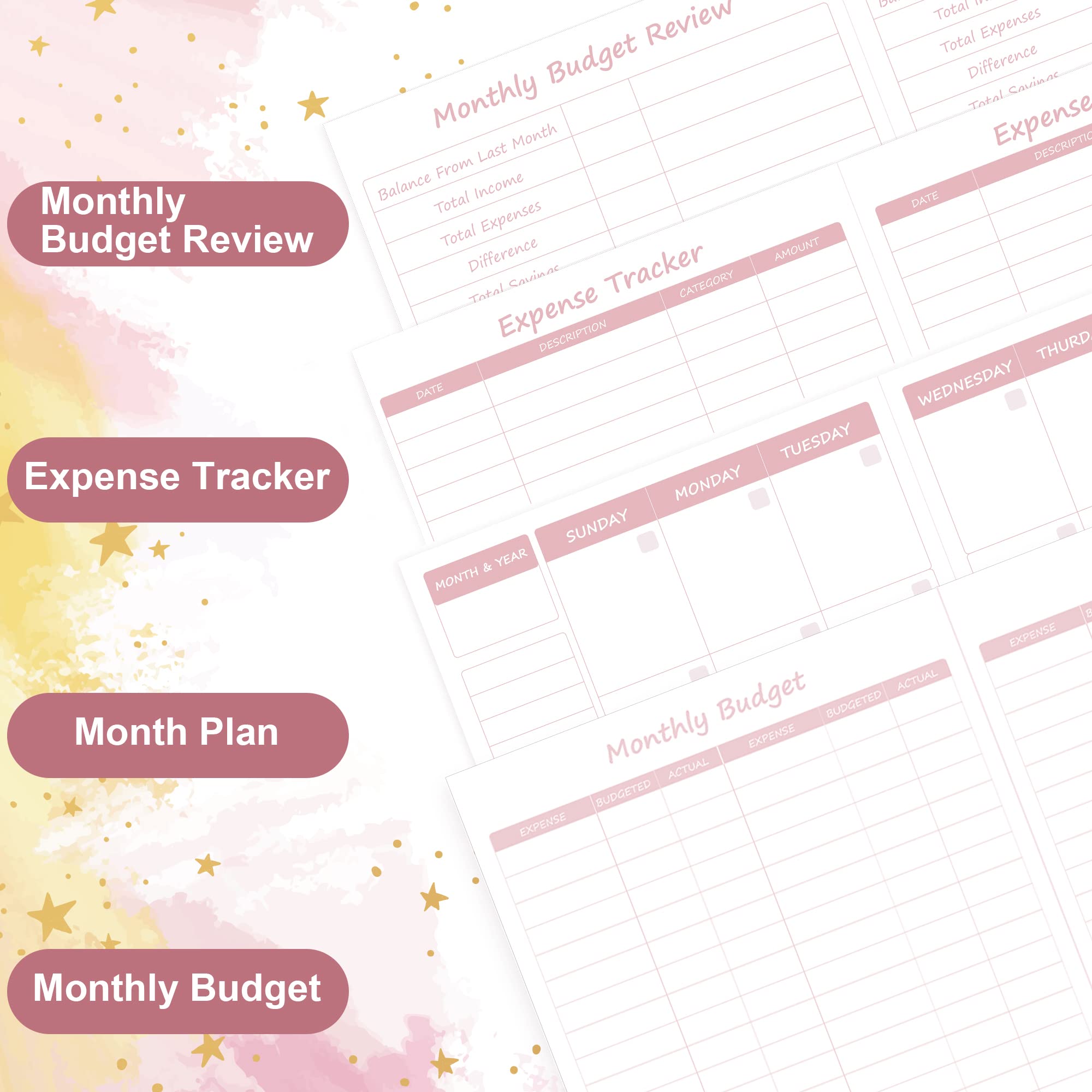 CAGIE Budget Planner 2024 - Budget Planner and Monthly Budget Book, Financial Planner Budget Book with 12 Pockets, Expense Tracker Notebook, Budget Book Planner for 2024, A5, Pink Budget Planner