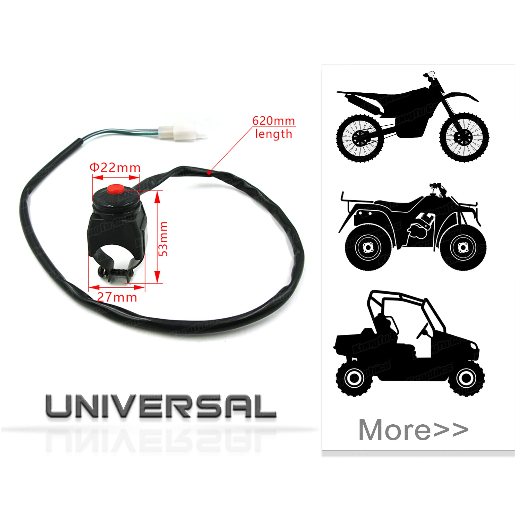 Handlebar Engine Kill Switch Universal Motorcycle ATV UTV, Red Button