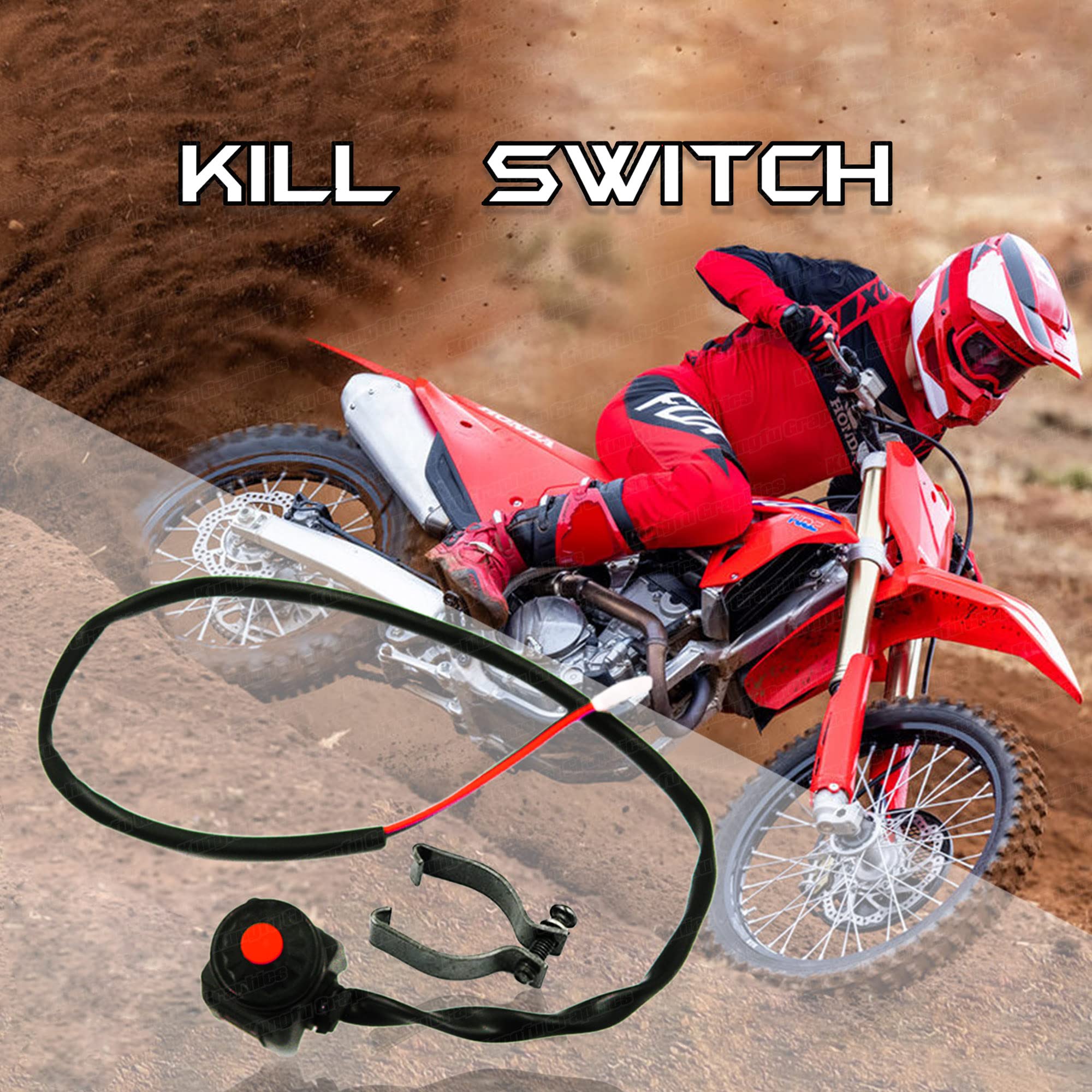 Handlebar Engine Kill Switch Universal Motorcycle ATV UTV, Red Button