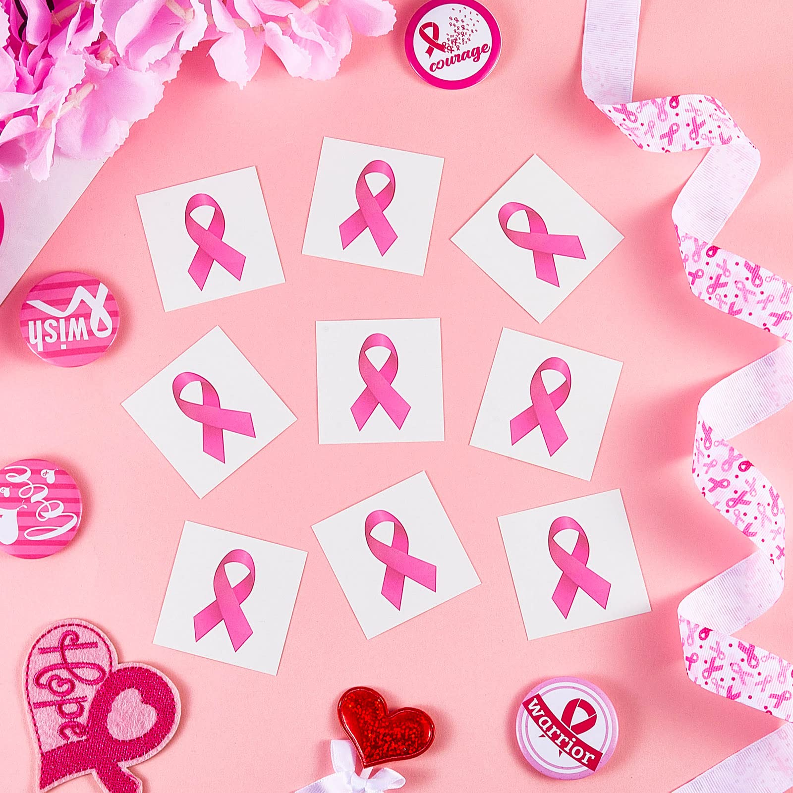 288 Pieces Pink Ribbon Temporary Tattoos Breast Cancer Awareness Tattoo Breast Cancer Stickers Breast Cancer Temporary Tattoos Pink out Tattoos Pink Ribbon Face Decorations for Party