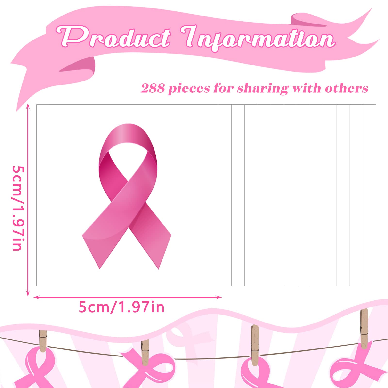 288 Pieces Pink Ribbon Temporary Tattoos Breast Cancer Awareness Tattoo Breast Cancer Stickers Breast Cancer Temporary Tattoos Pink out Tattoos Pink Ribbon Face Decorations for Party