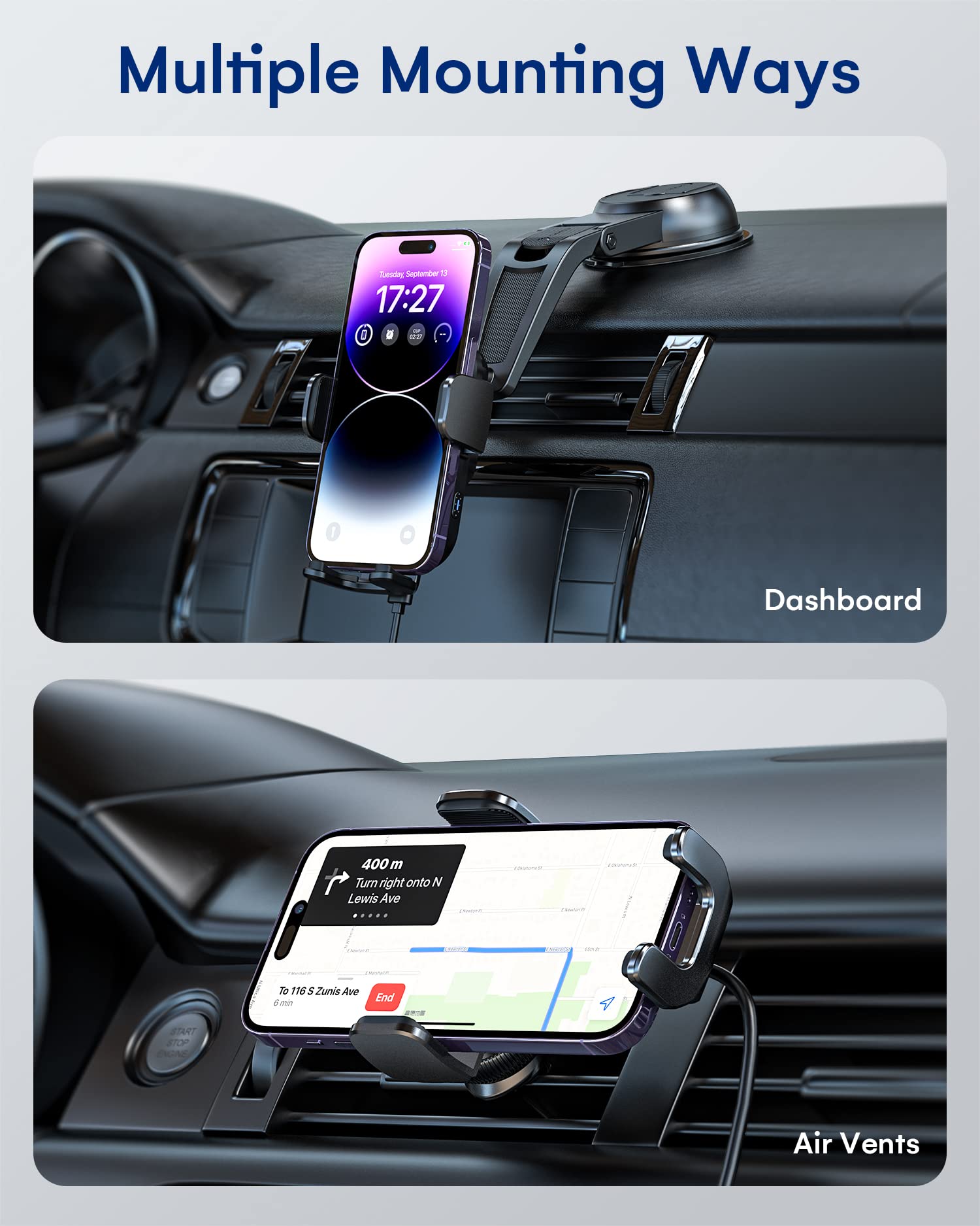 Wireless Car Charger, ZEEHOO DUOXX Dual Coils 15W Fast Charging Auto-Clamping Car Mount, Dash& Vent Wireless Car Phone Charger Holder for iPhone 15 14 13 12, Samsung Z Flip 4 3, S23+, etc