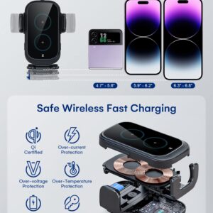 Wireless Car Charger, ZEEHOO DUOXX Dual Coils 15W Fast Charging Auto-Clamping Car Mount, Dash& Vent Wireless Car Phone Charger Holder for iPhone 15 14 13 12, Samsung Z Flip 4 3, S23+, etc