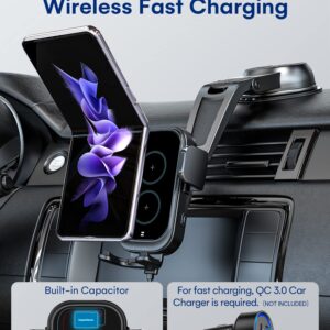 Wireless Car Charger, ZEEHOO DUOXX Dual Coils 15W Fast Charging Auto-Clamping Car Mount, Dash& Vent Wireless Car Phone Charger Holder for iPhone 15 14 13 12, Samsung Z Flip 4 3, S23+, etc