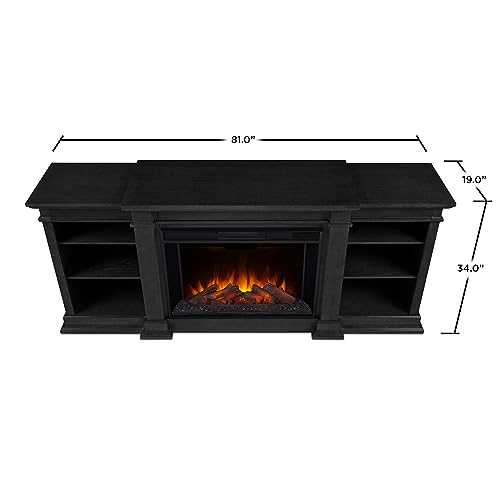 Real Flame Eliot Grand Electric Fireplace TV Stand, Solid Wood with Adjustable Shelves, Includes Mantel, Firebox & Remote Control, Black