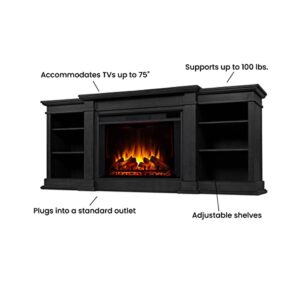 Real Flame Eliot Grand Electric Fireplace TV Stand, Solid Wood with Adjustable Shelves, Includes Mantel, Firebox & Remote Control, Black