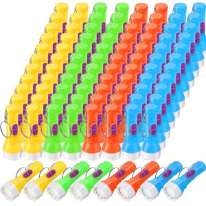 mini flashlight keychain assorted colors mini toy flashlight small party flashlight tiny led flashlight for kids adults hiking camping party favors goody bag fillers prizes, 4 colors (48 pcs)